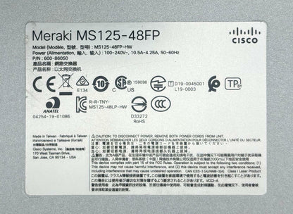 Cisco Meraki MS125-48FP 48-Port PoE Managed Ethernet Network Switch ...